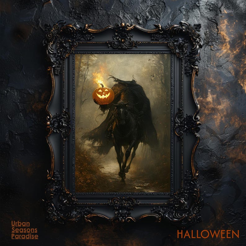 Headless Horseman Wall Art, Gothic Oil Painting, Dark Moody Paint ...