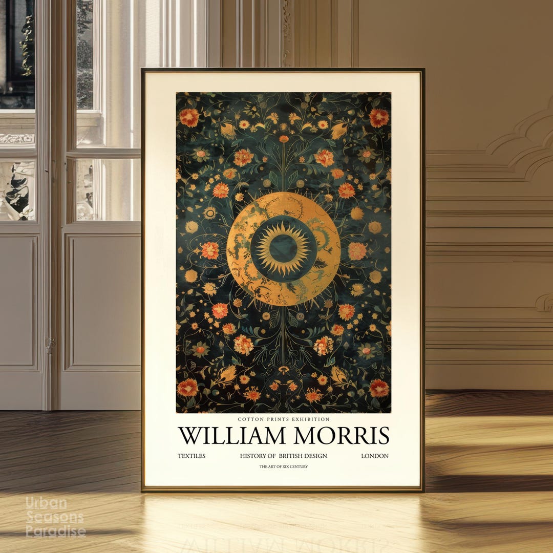 William Morris Botanical Moon and Stars Wall Art, Solar Eclipse Wall ...