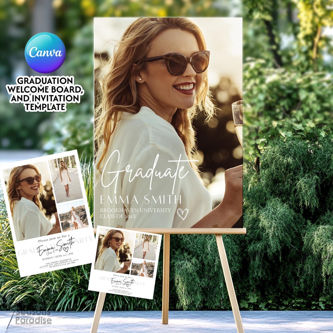 Graduation Party Welcome Board Template, Minimal Grad Backdrop, Canva ...