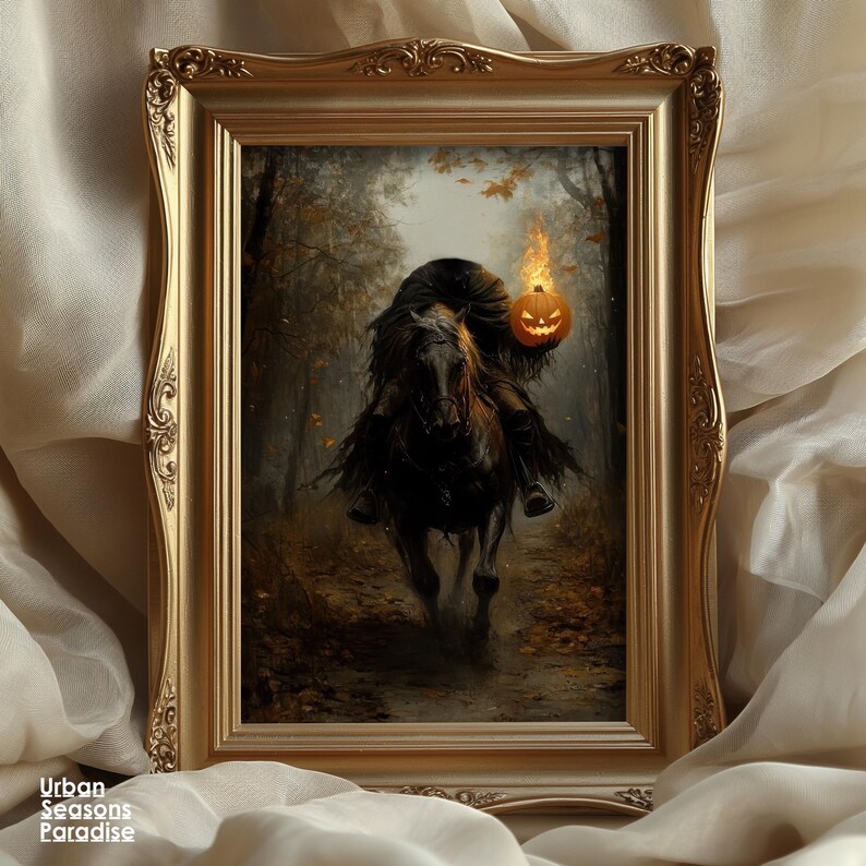 Headless Horseman Wall Art, Gothic Oil Painting, Dark Moody Paint ...