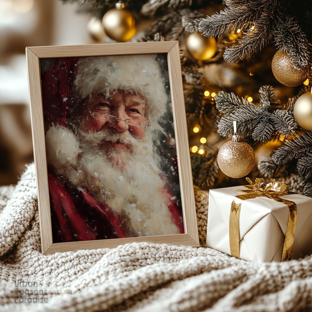 Classic Santa Portrait Christmas Wall Art, Vintage Oil Painting Print ...