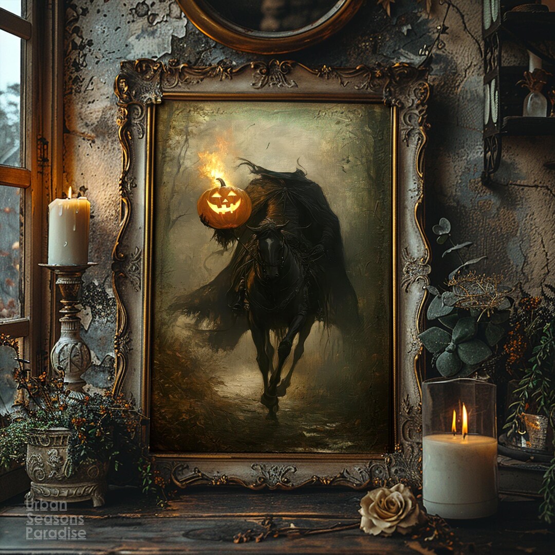 Headless Horseman Wall Art, Gothic Oil Painting, Dark Moody Paint ...