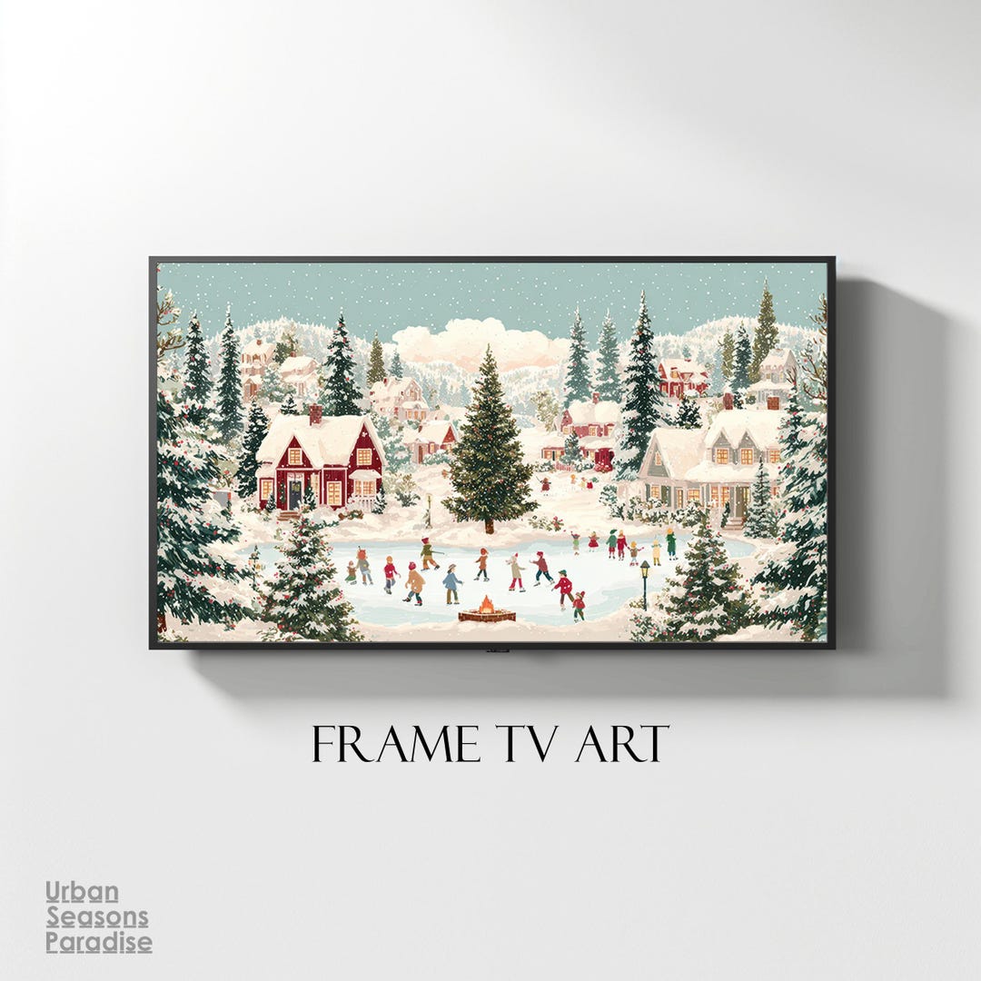 Winter Village Frame TV Art, Vintage Snowy Landscape (digital Download ...