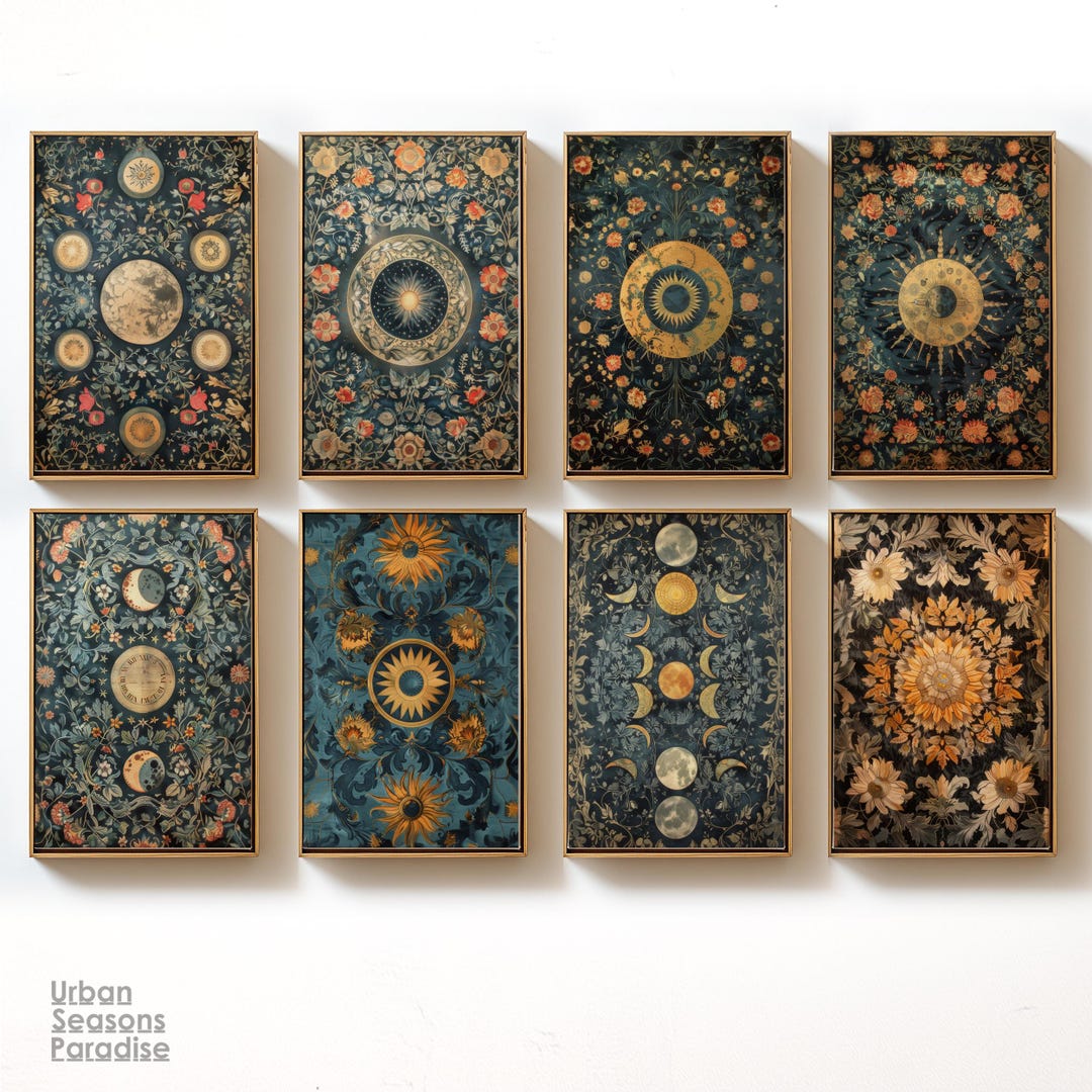 Solar Eclipse Wall Art, Celestial Moon Print, William Morris Botanical ...