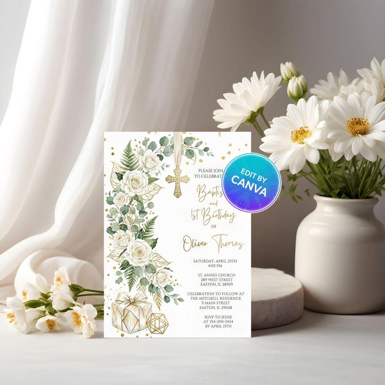 First Birthday & Baptism Invitation Girl, Christening Invite Template ...