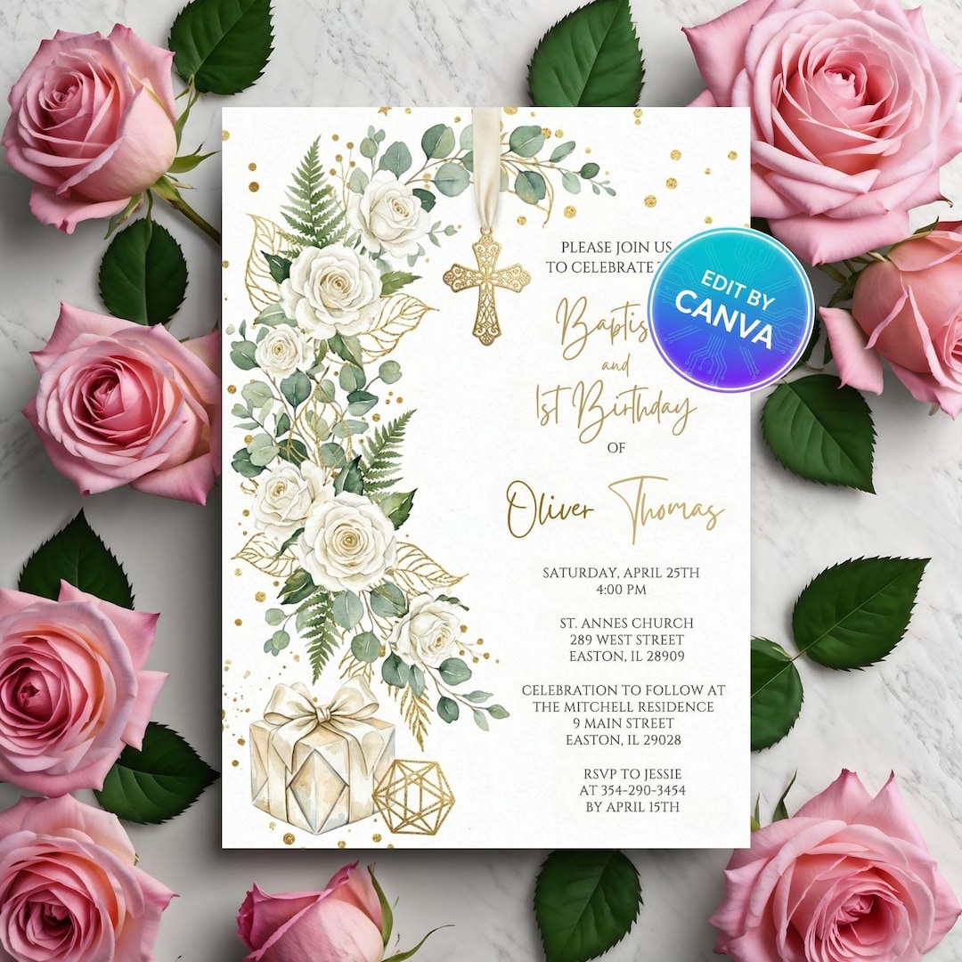 First Birthday & Baptism Invitation Girl, Christening Invite Template ...