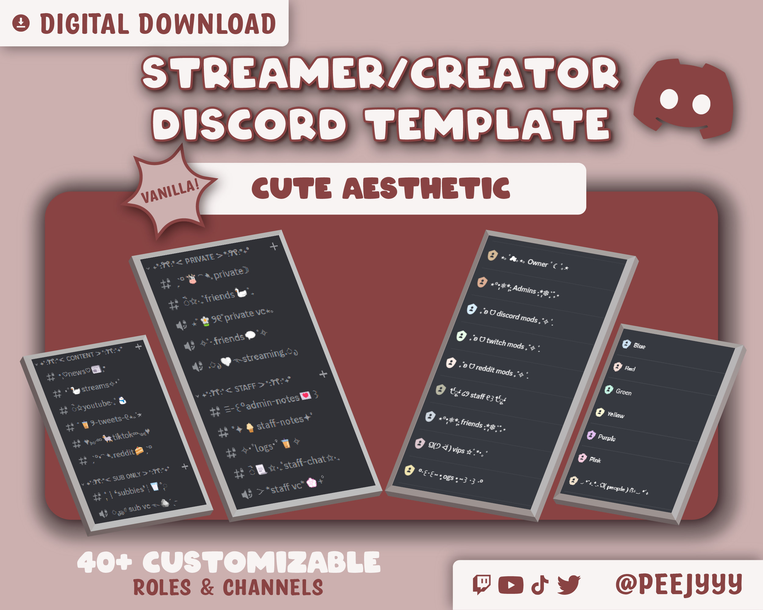Vanilla Aesthetic Streamer & Content Creator Discord Server Template ...