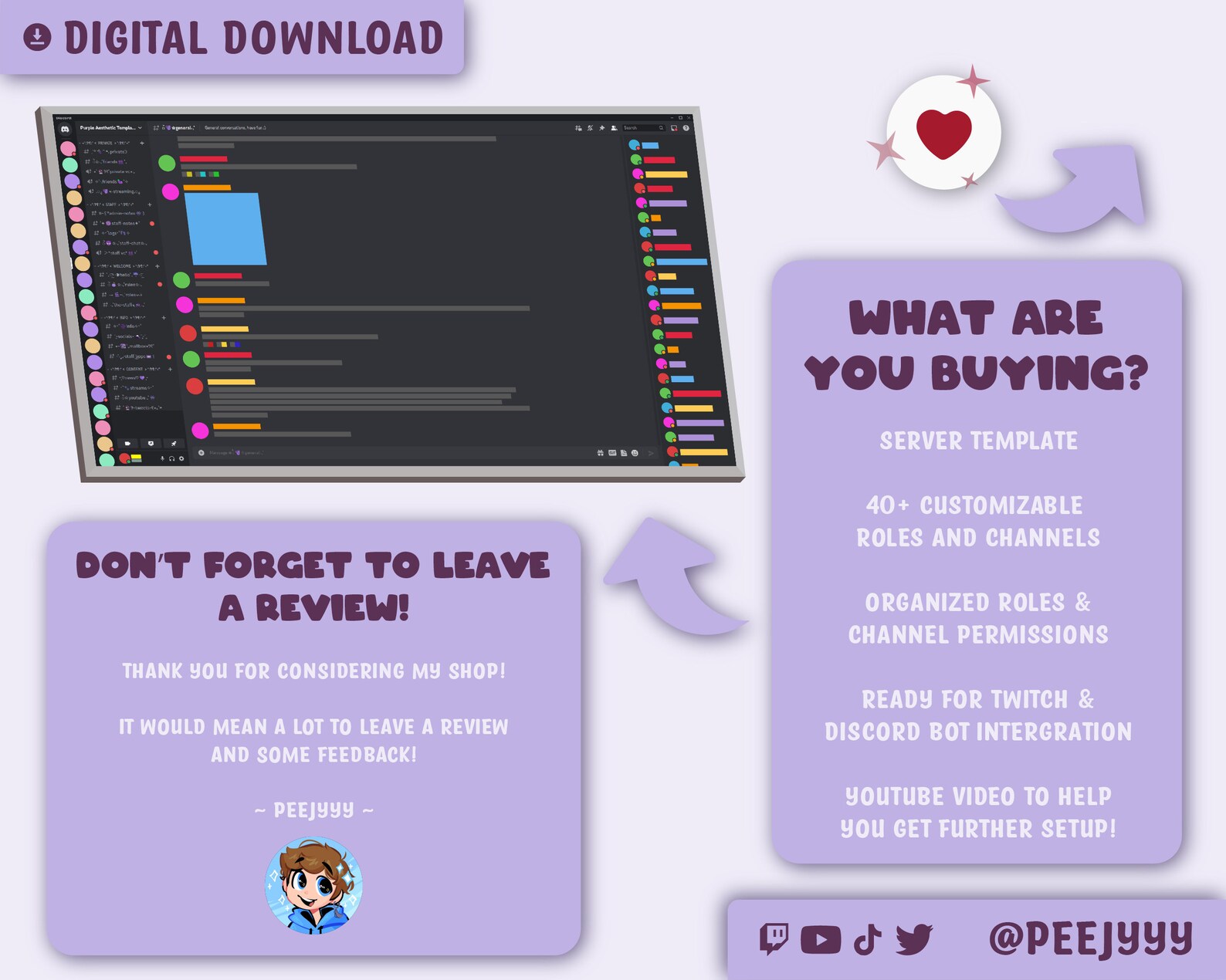 Purple Aesthetic Streamer & Content Creator Discord Server Template ...