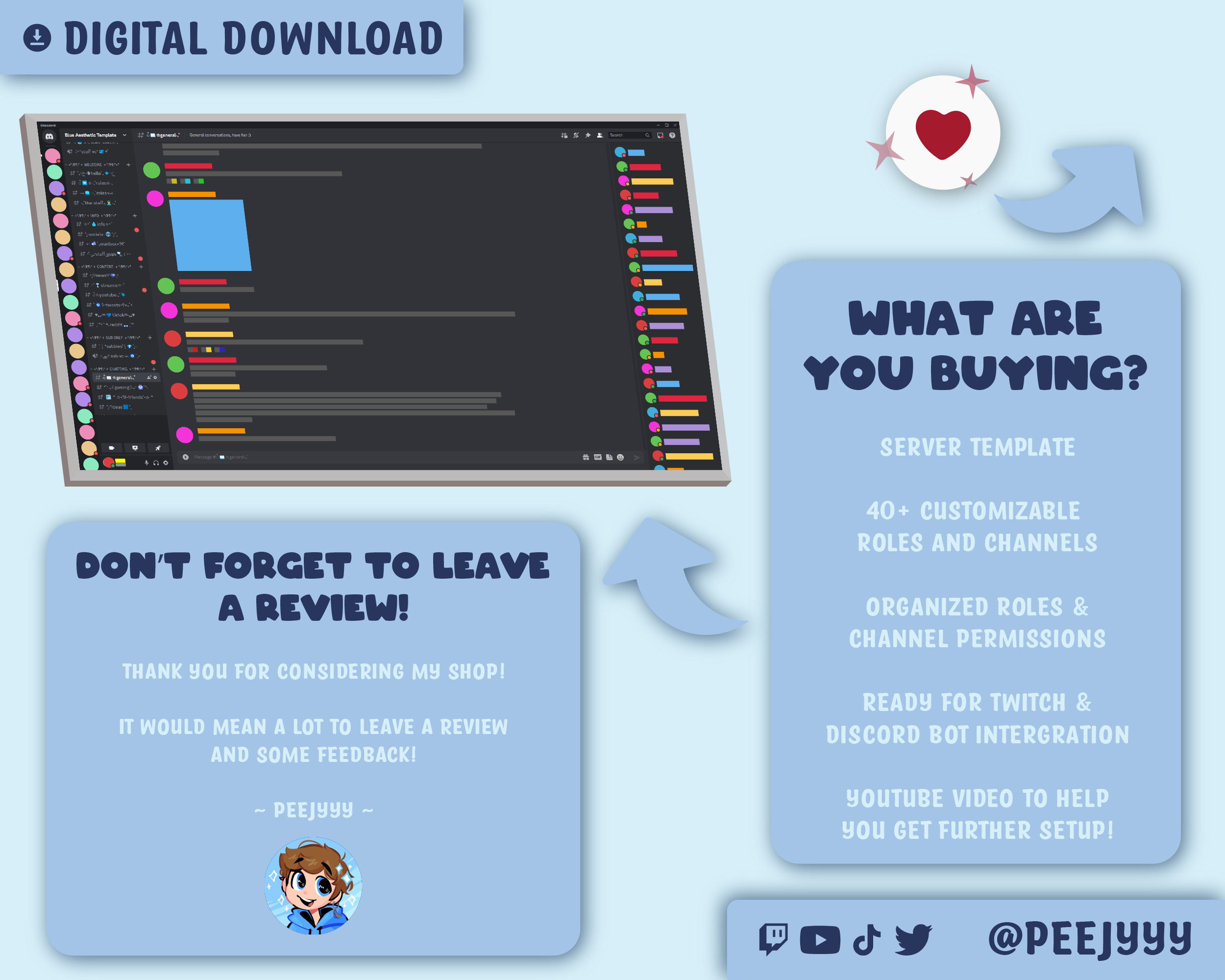 Blue Aesthetic Streamer & Content Creator Discord Server Template ...