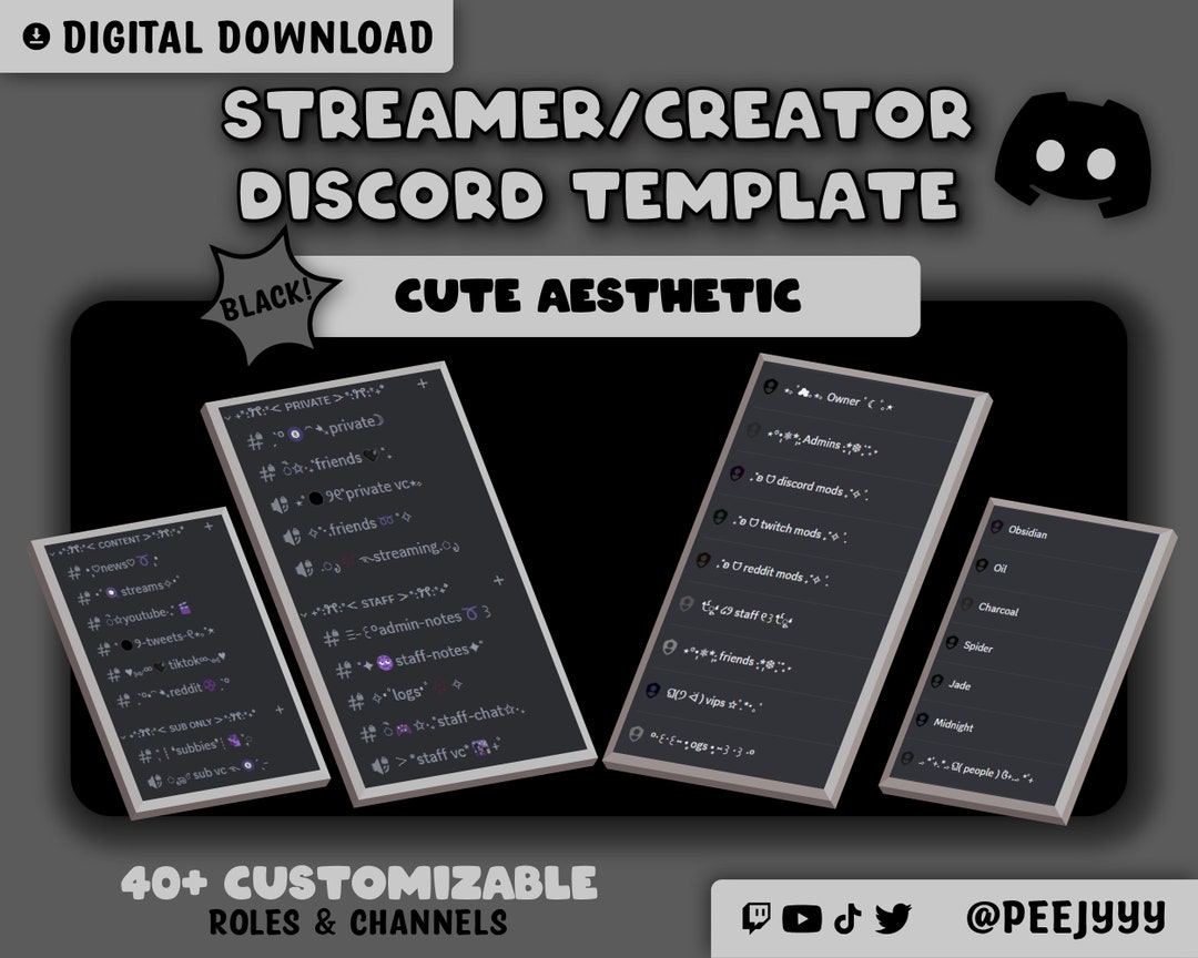 Black Aesthetic Streamer & Content Creator Discord Server Template ...