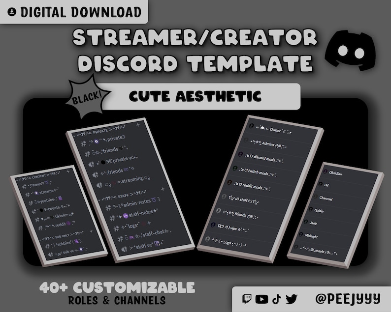 Black Aesthetic Streamer & Content Creator Discord Server Template ...