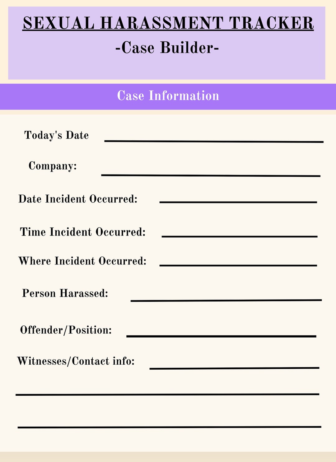Harassment Complaint Form Employee Template Sexual Harassment Tracker ...