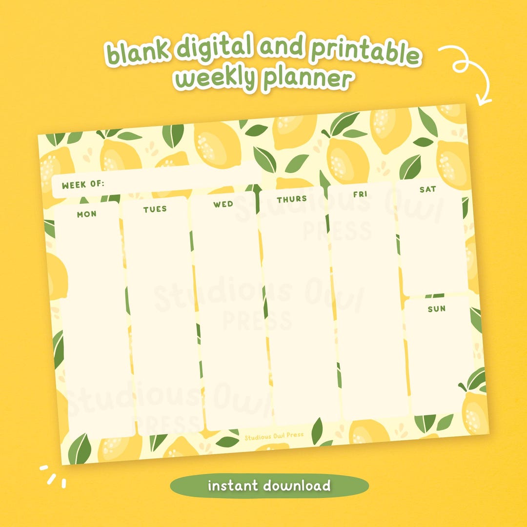 Digital & Printable Blank Weekly Planner | Lemons | 8.5" X 11 ...