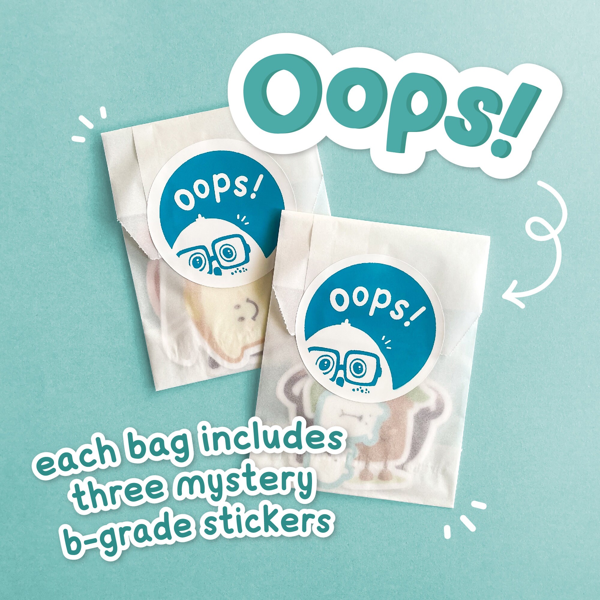 Oops Mystery Sticker Pack Oopsie Sticker Grab Bag Three Random B Grade Vinyl Stickers Etsy