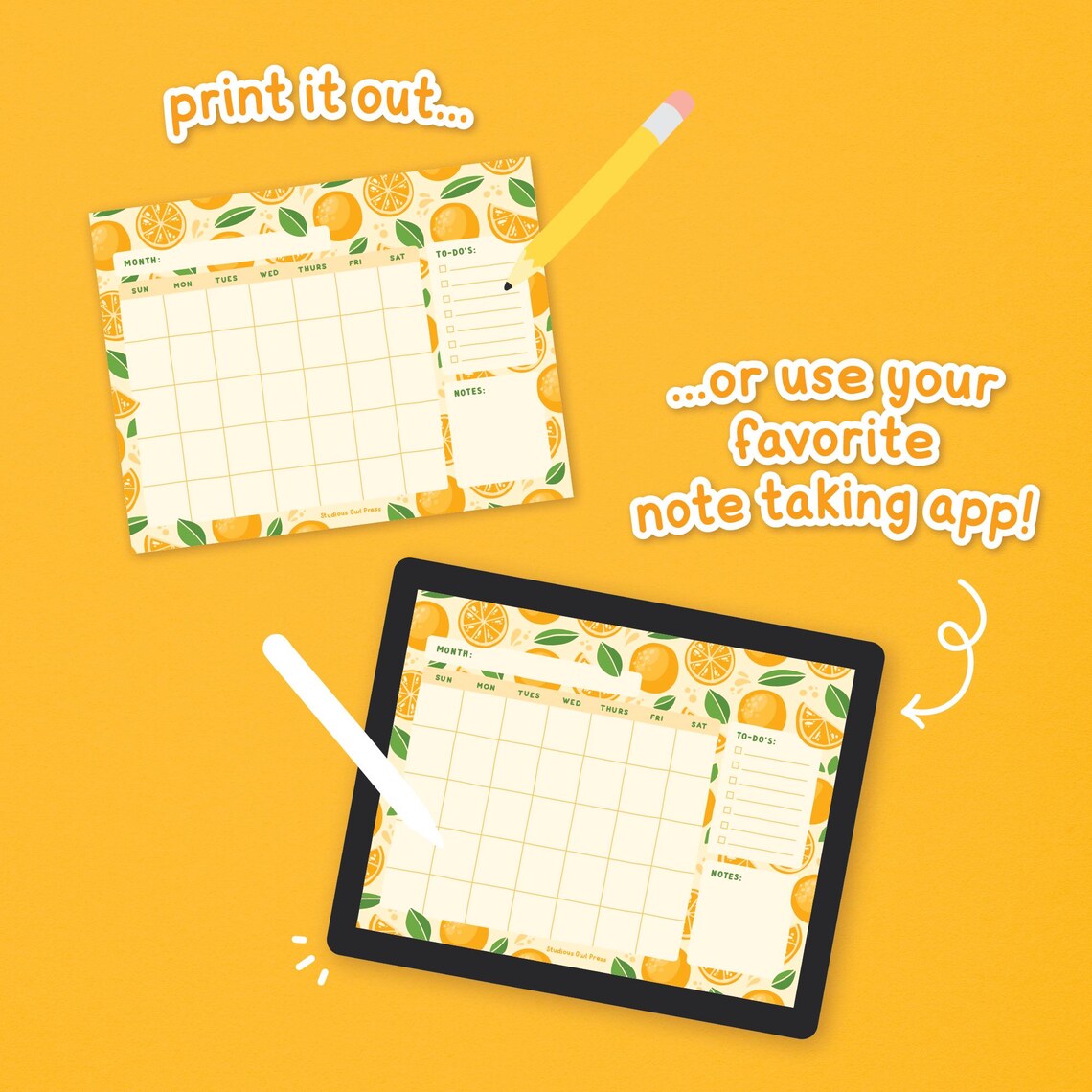 Digital & Printable Blank Monthly Calendar | Oranges | 8.5" X 11 ...