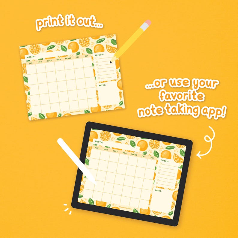 Digital & Printable Blank Monthly Calendar | Oranges | 8.5" X 11 ...