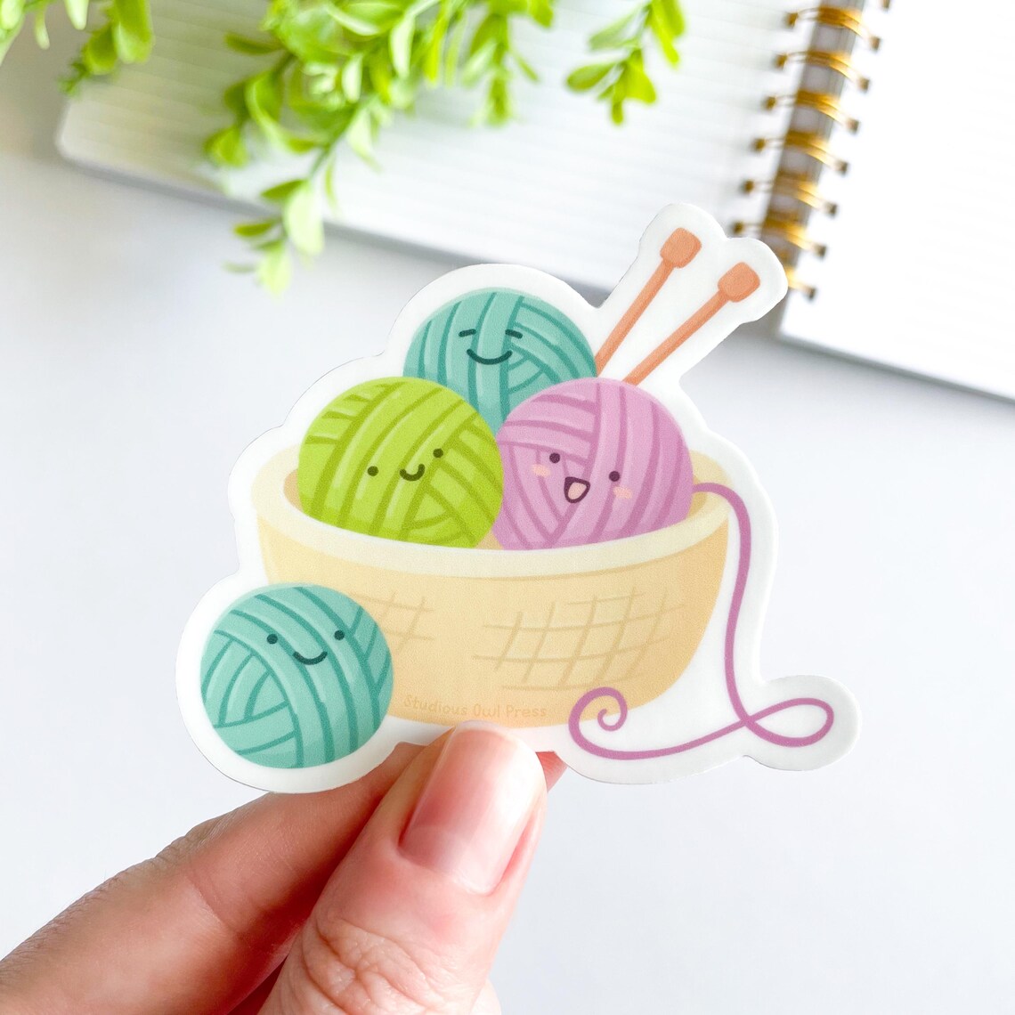 Cute Yarn Basket Sticker | Cute Basket of Yarn Sticker | Cute Yarn Ball ...