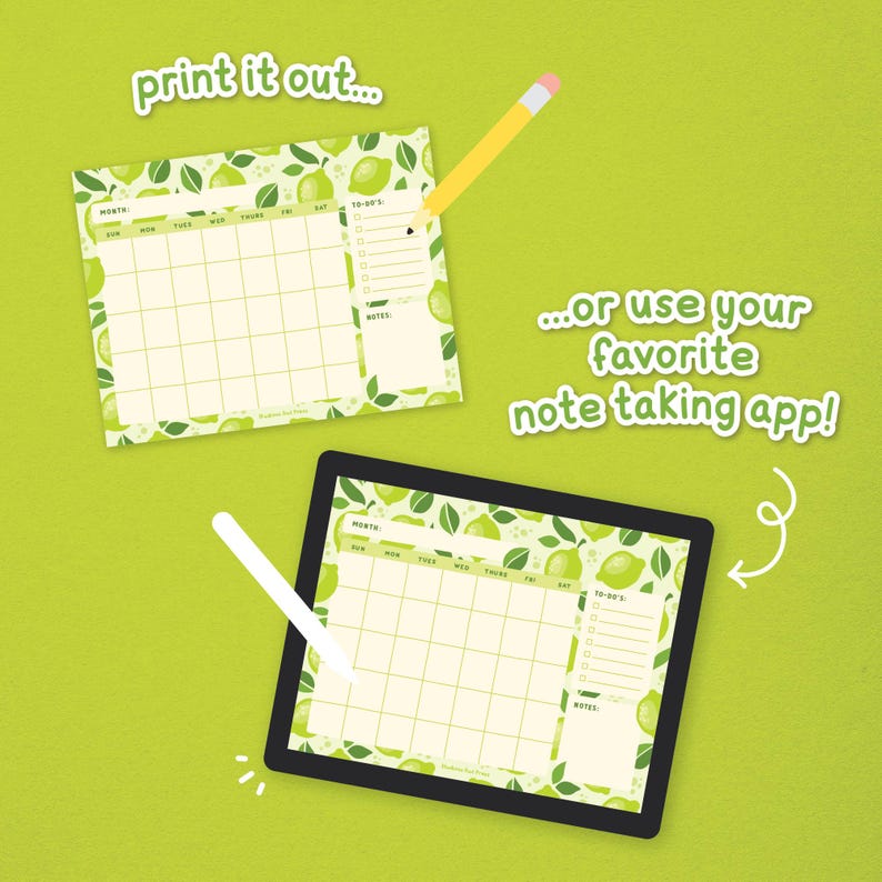 Digital & Printable Blank Monthly Calendar | Limes | 8.5" X 11 ...