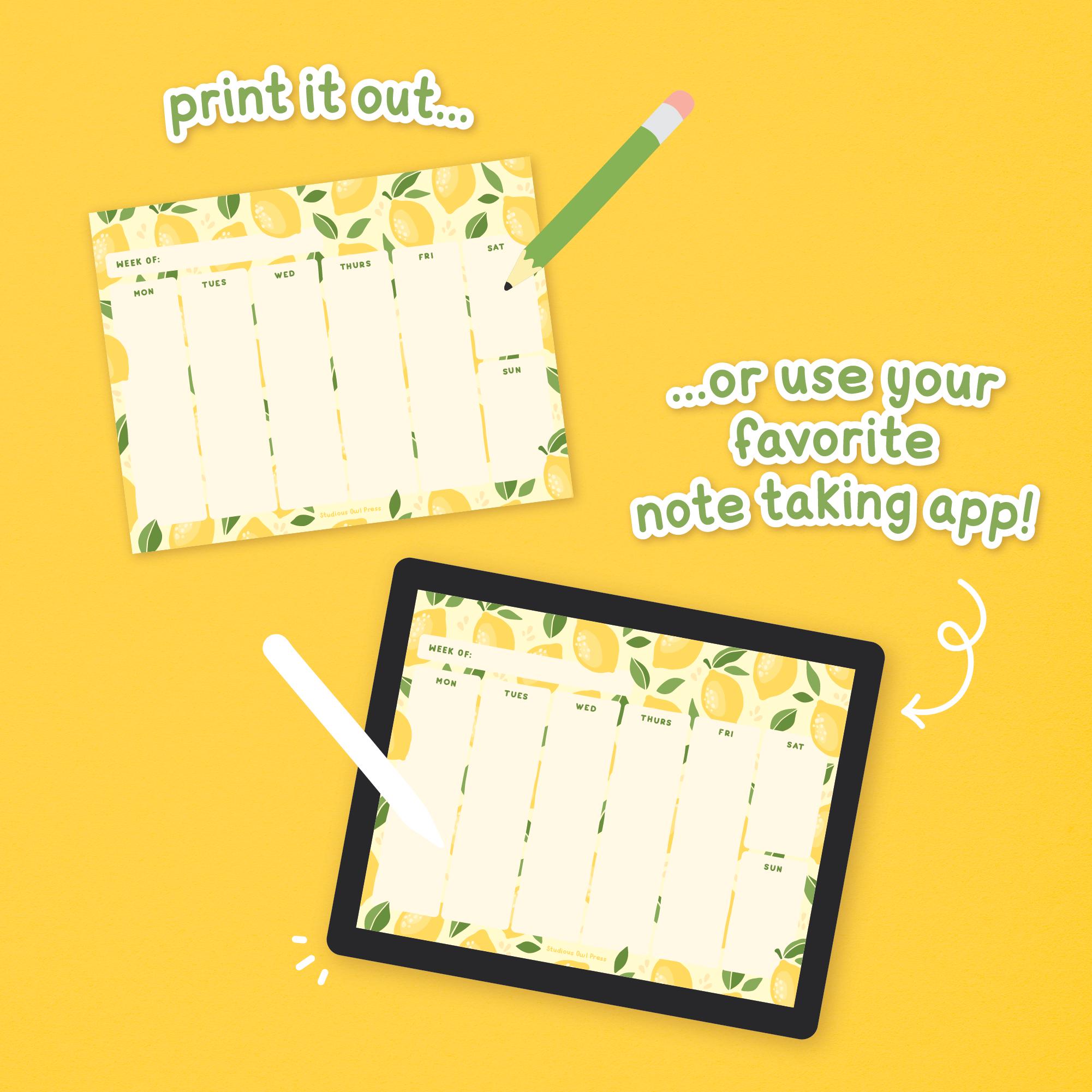 Digital & Printable Blank Weekly Planner | Lemons | 8.5" X 11 ...