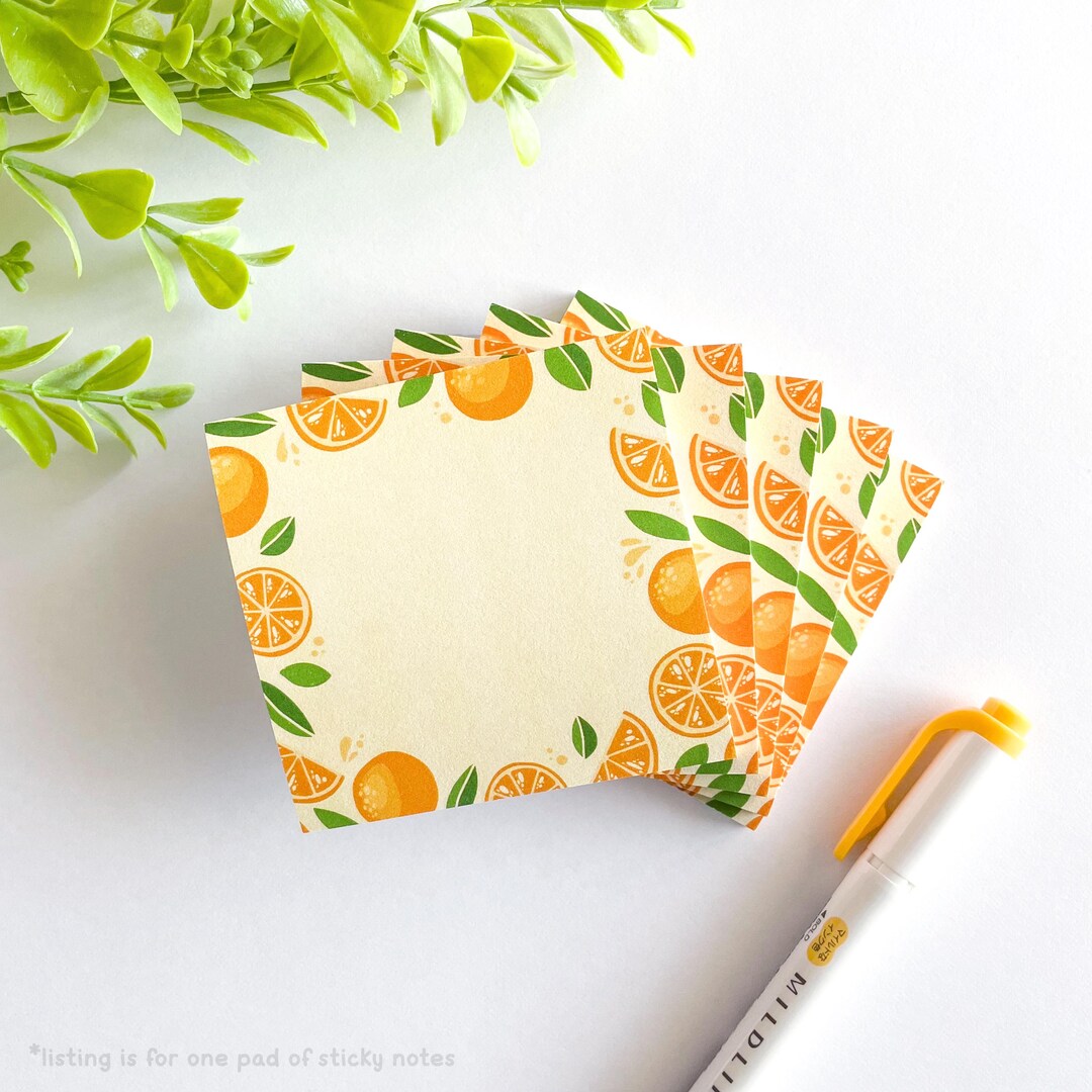 Fruity Fun Orange Sticky Notes | Cute Summer Fruit Sticky Notes | Cute ...