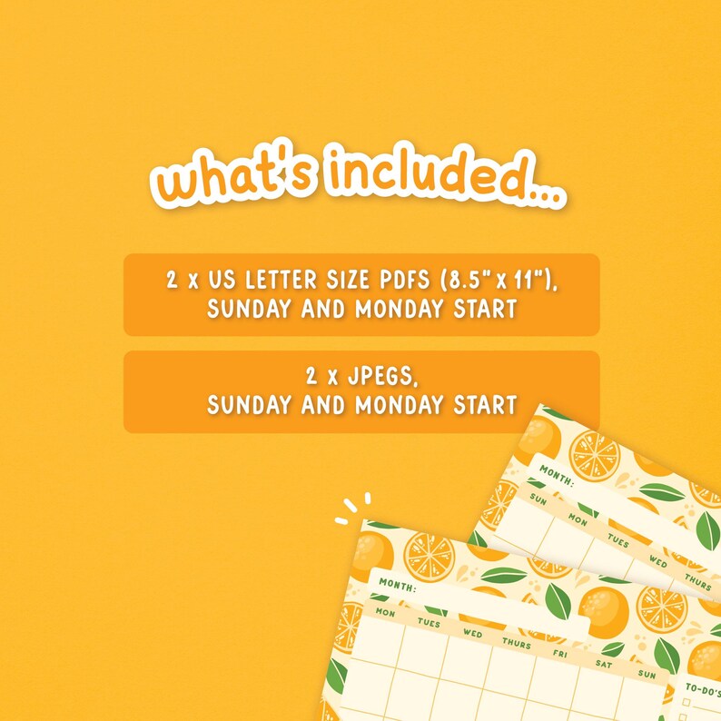 Digital & Printable Blank Monthly Calendar | Oranges | 8.5" X 11 ...