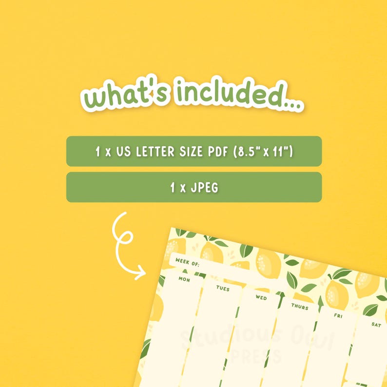 Digital & Printable Blank Weekly Planner | Lemons | 8.5" X 11 ...