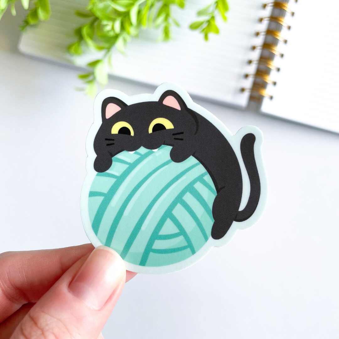 Yarn Ball Kitty Sticker | Cute Cat With Yarn Ball Sticker | Waterproof ...