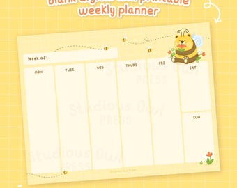 Digital & Printable Blank Weekly Planner | Bee Bear | 8.5" X 11" | Cute ...