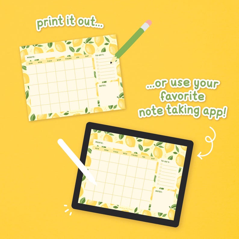 Digital & Printable Blank Monthly Calendar | Lemons | 8.5" X 11 ...