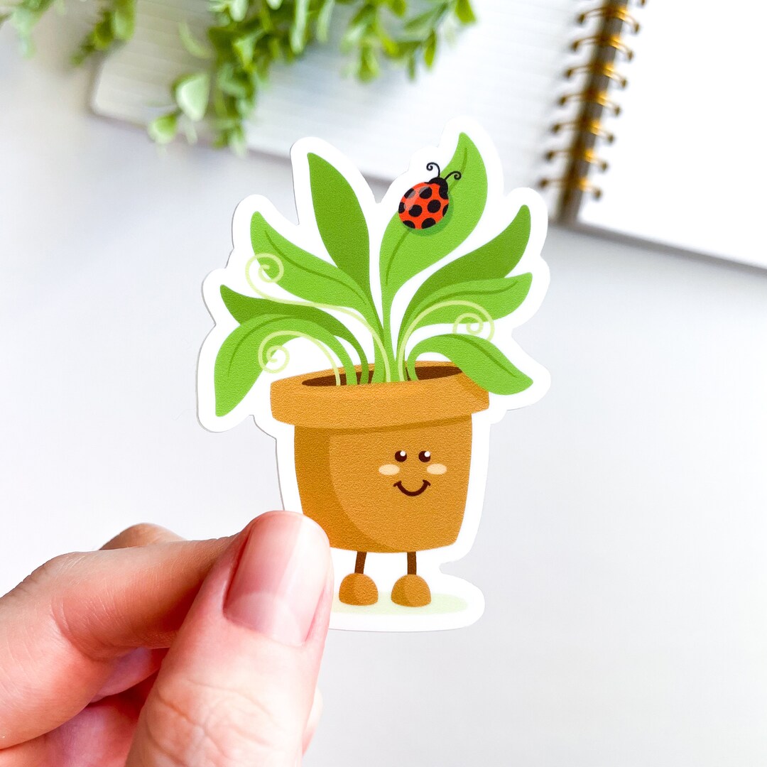 Happy House Plant Sticker | Cute Plant Sticker | Waterproof Matte Vinyl ...