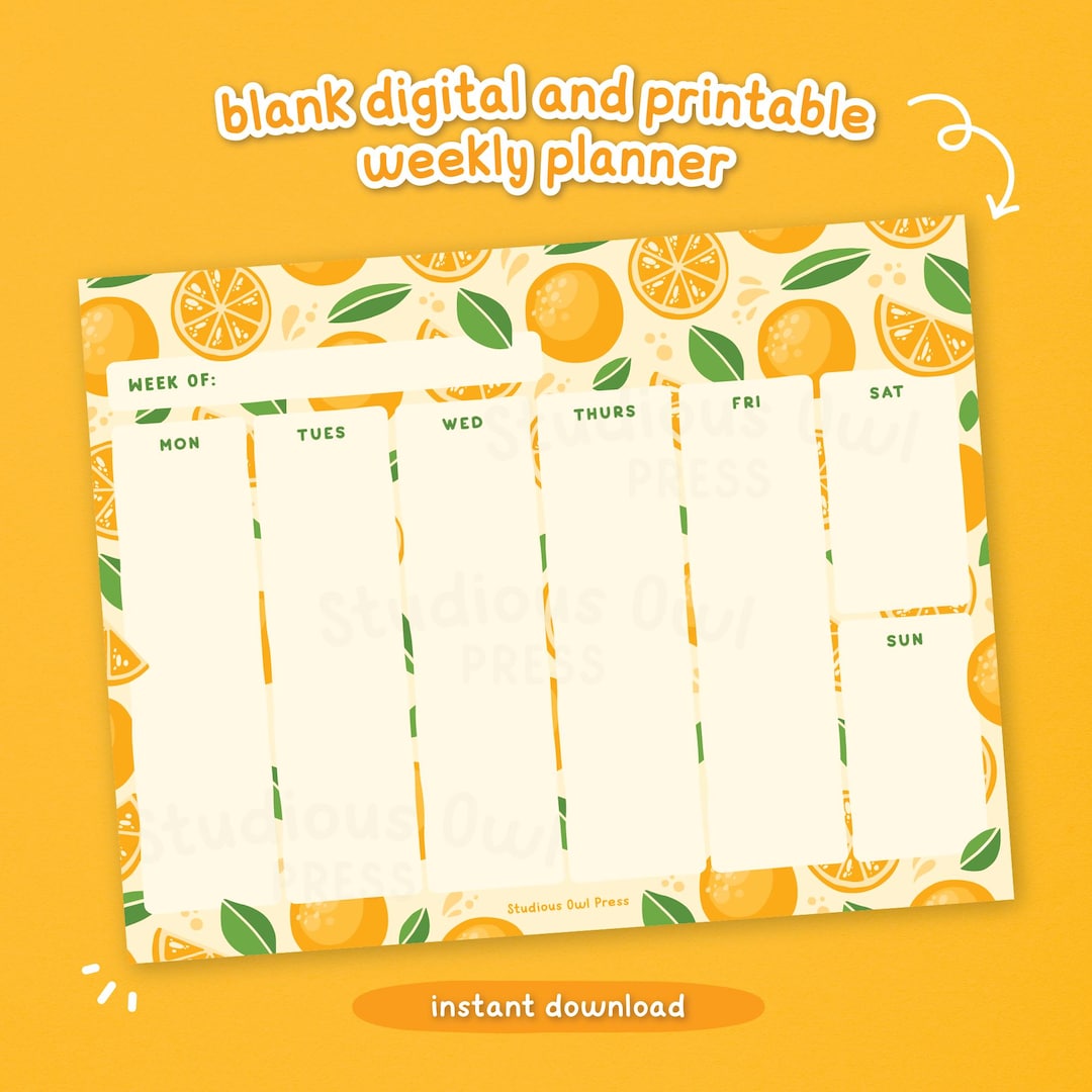 Digital & Printable Blank Weekly Planner | Oranges | 8.5" X 11 ...
