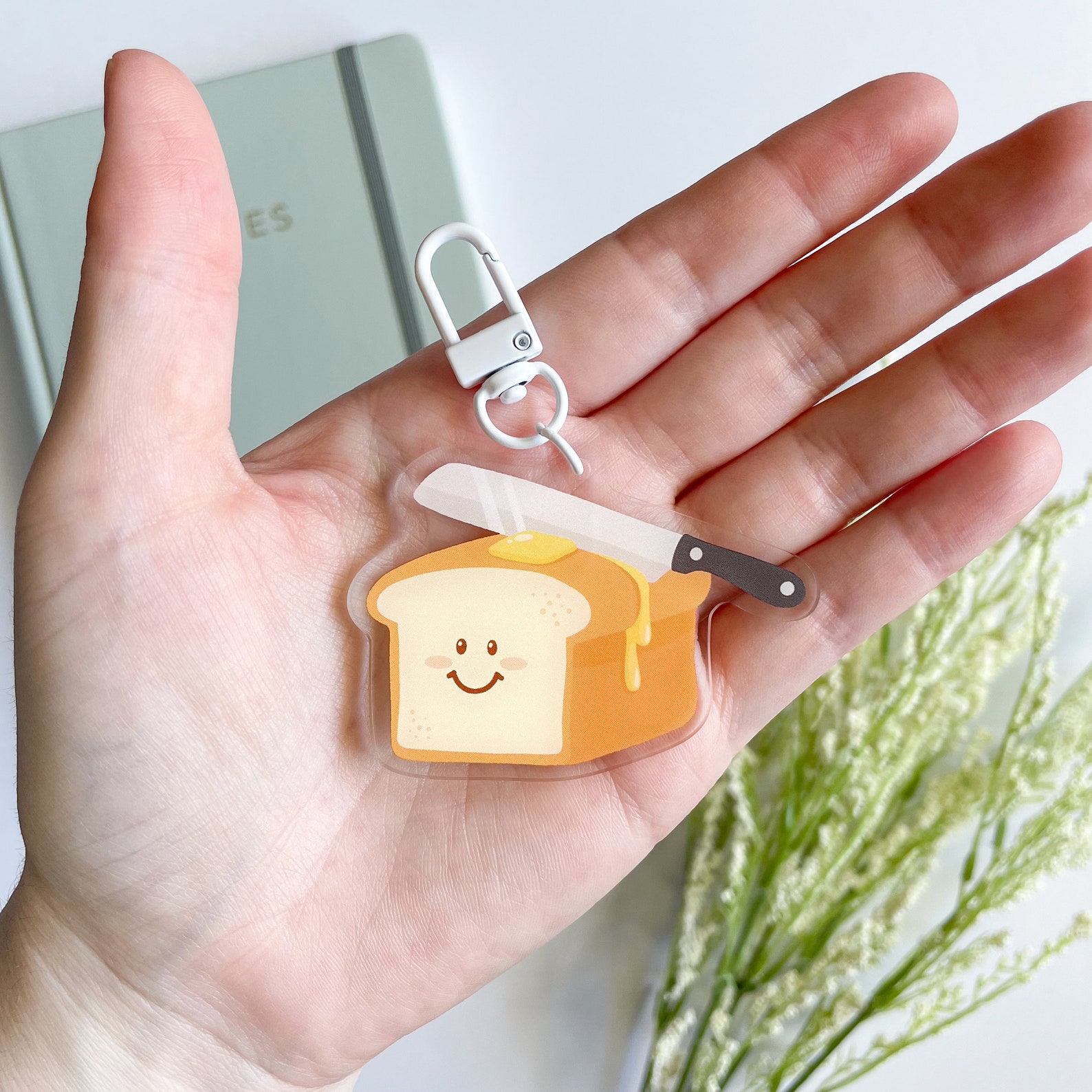 Cute Bread With Knife Keychain | Loaf Keychain | Double-sided Acrylic ...