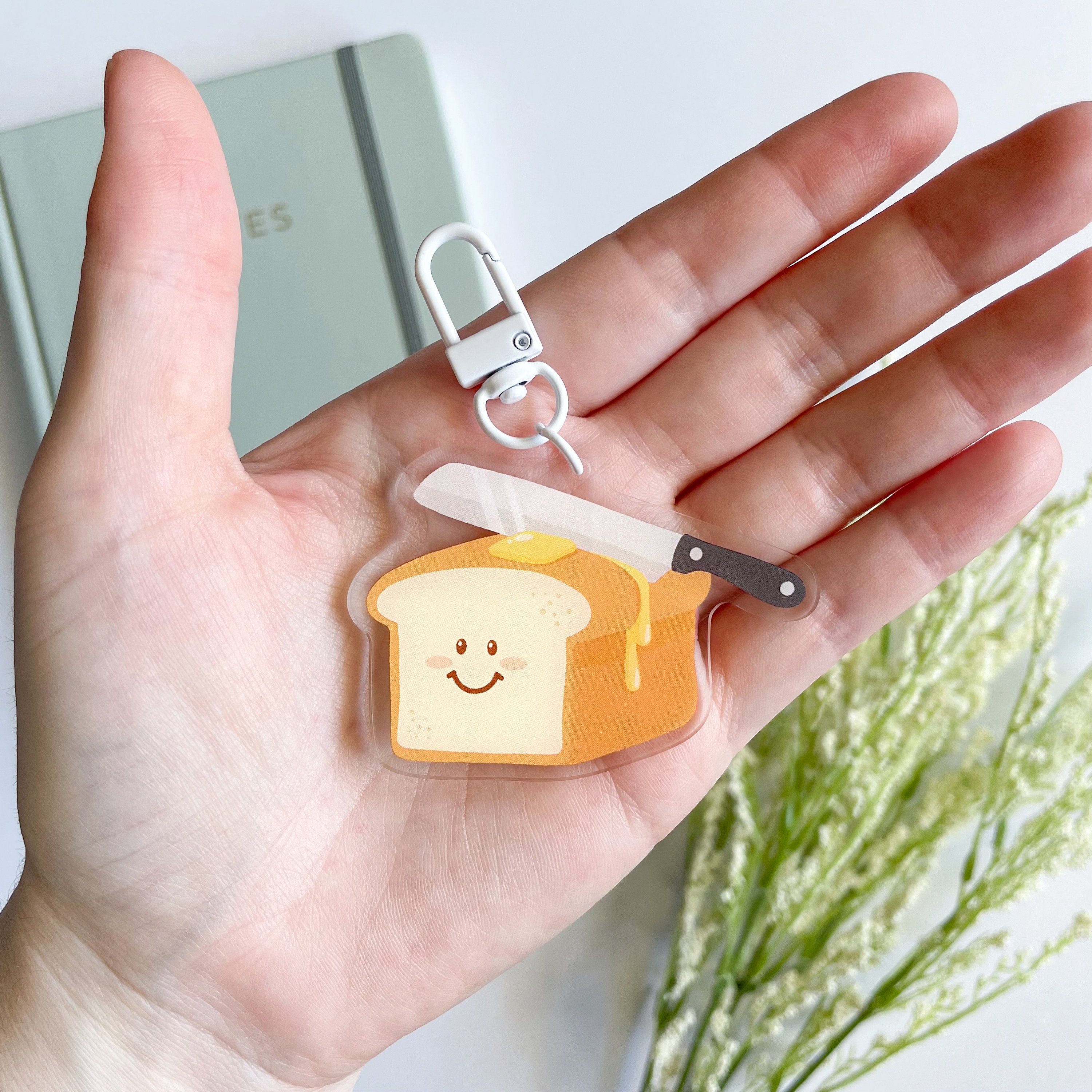 Cute Bread With Knife Keychain | Loaf Keychain | Double-sided Acrylic ...