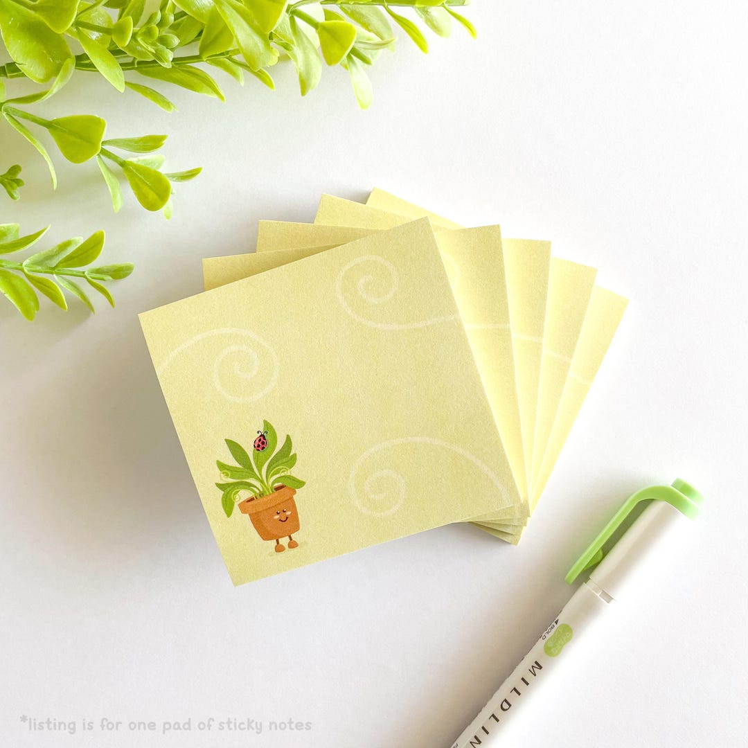 Happy House Plant Sticky Notes | Cute Plant Sticky Notes | Cute Plant ...