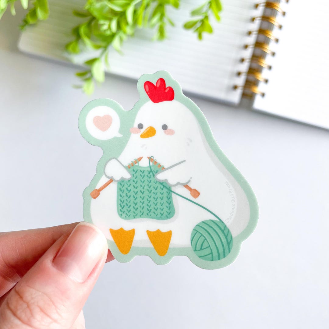Knitting Chicken Sticker | Cute Chicken Sticker | Waterproof Matte ...