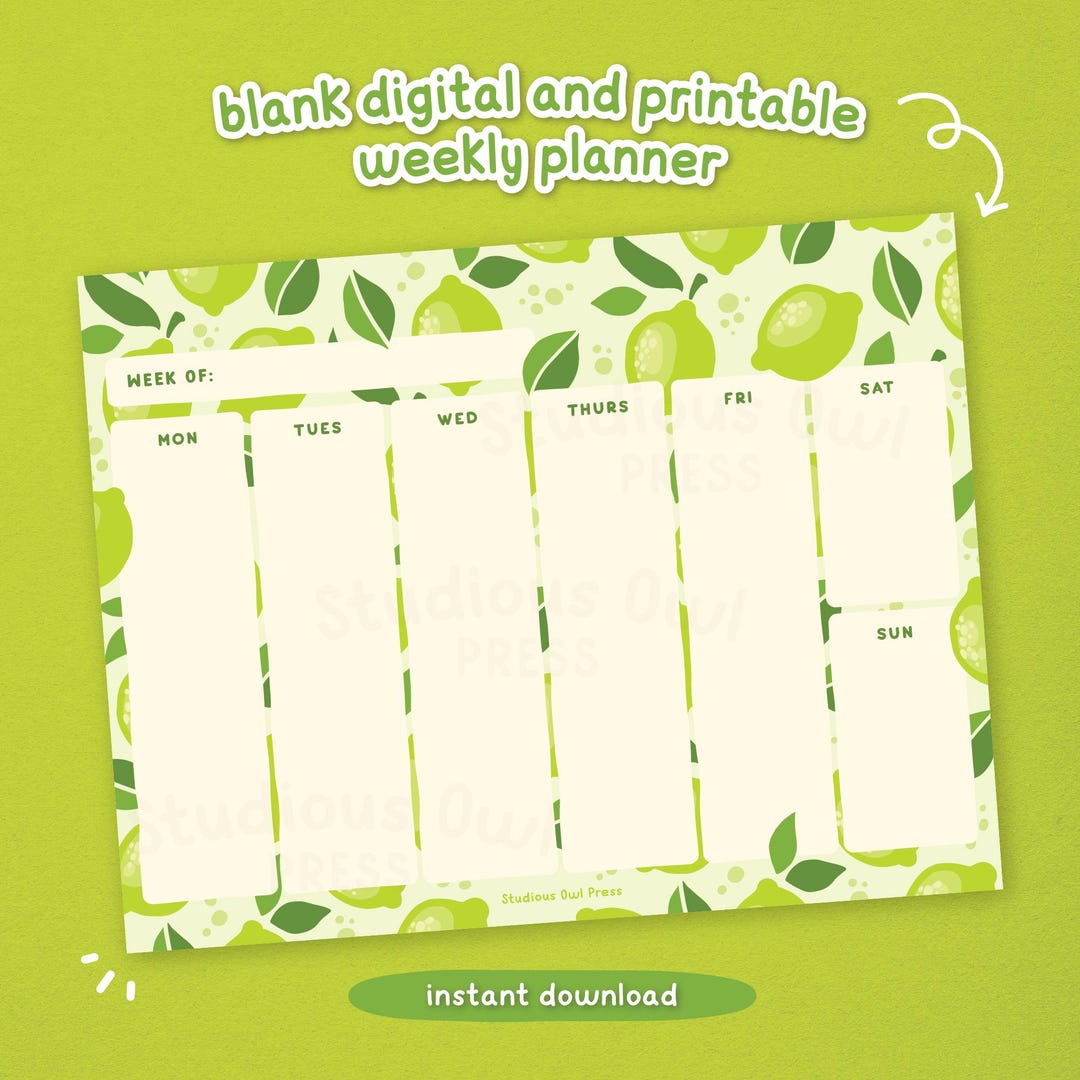 Digital & Printable Blank Weekly Planner | Limes | 8.5" X 11 ...