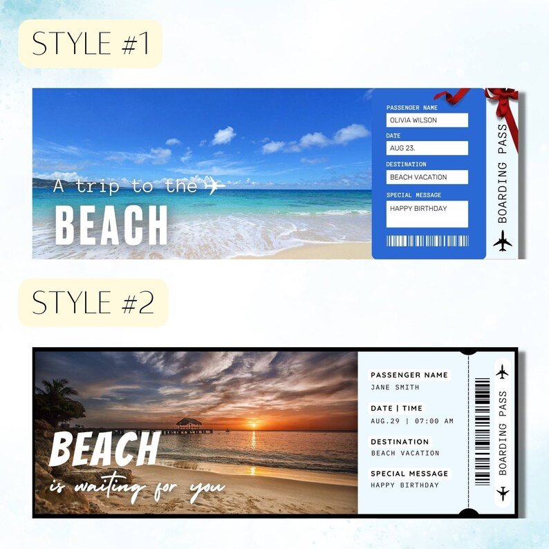 Printable Beach Vacation Ticket Boarding Pass Template - Etsy