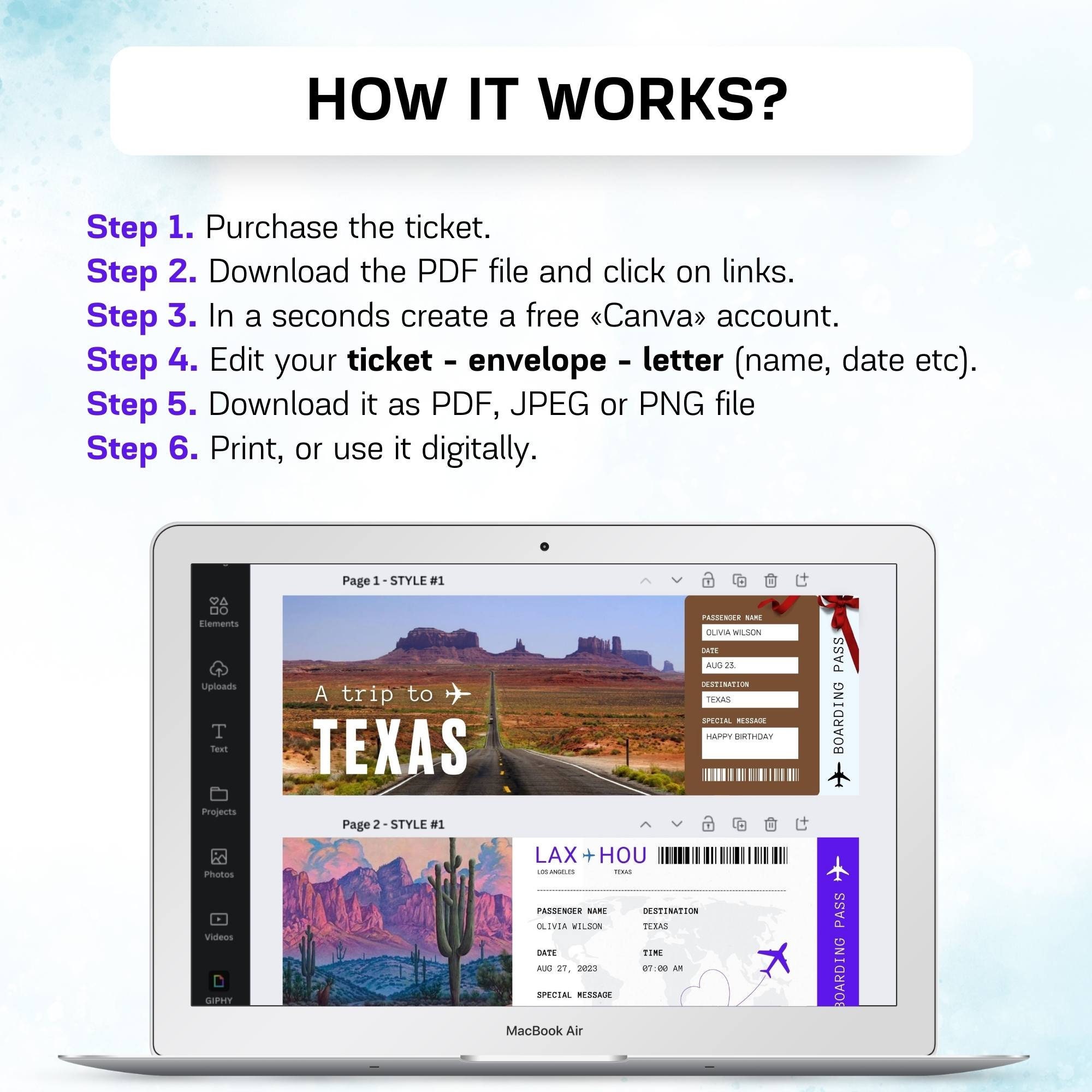 Editable Texas Boarding Pass Printable Personalized DIY - Etsy