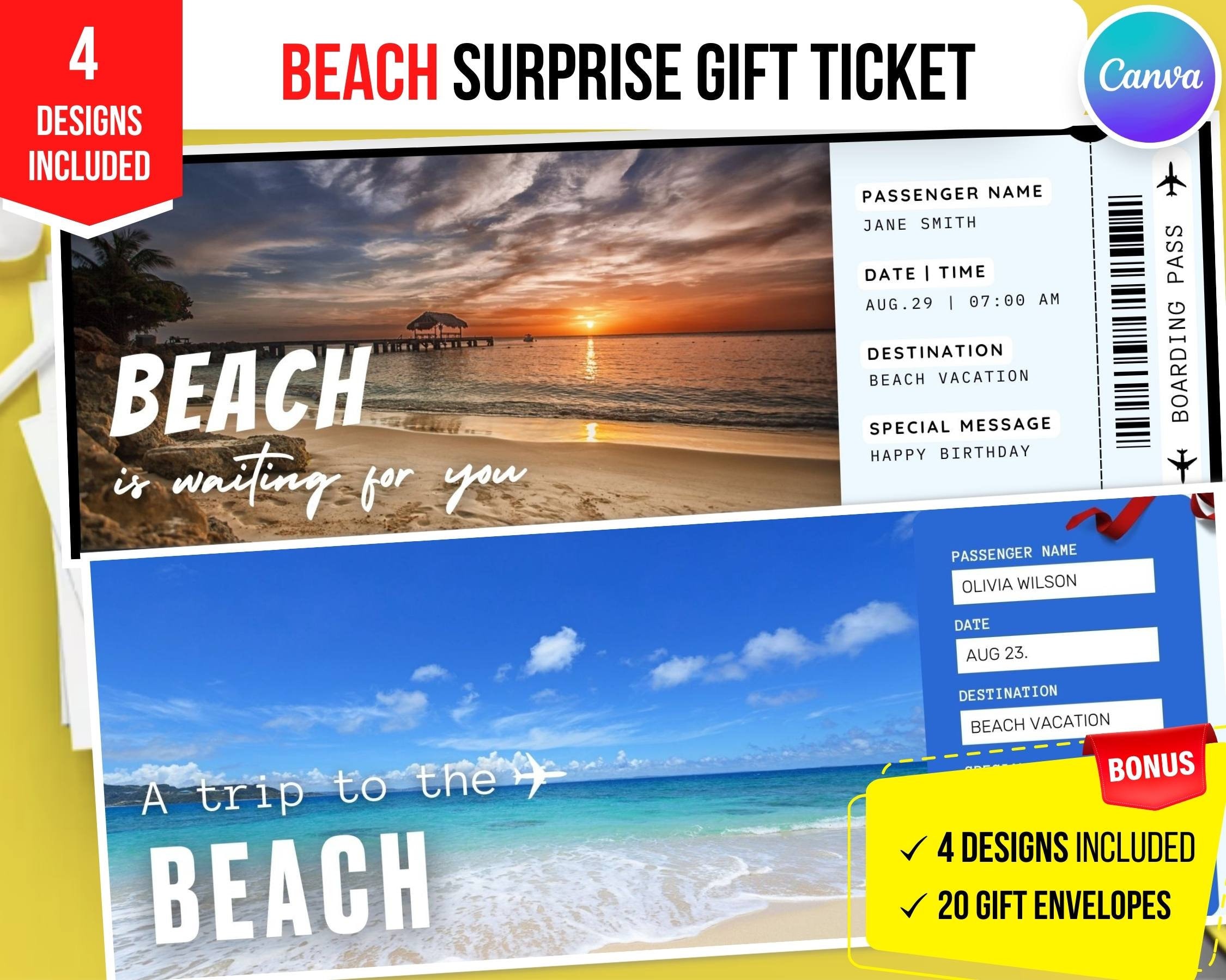 Printable Beach Vacation Ticket Boarding Pass Template - Etsy