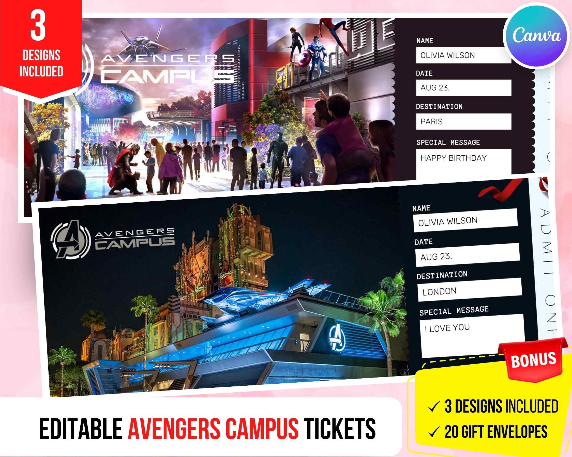 EDITABLE Ticket Disneyworld Theme Park Ticket Avengers - Etsy