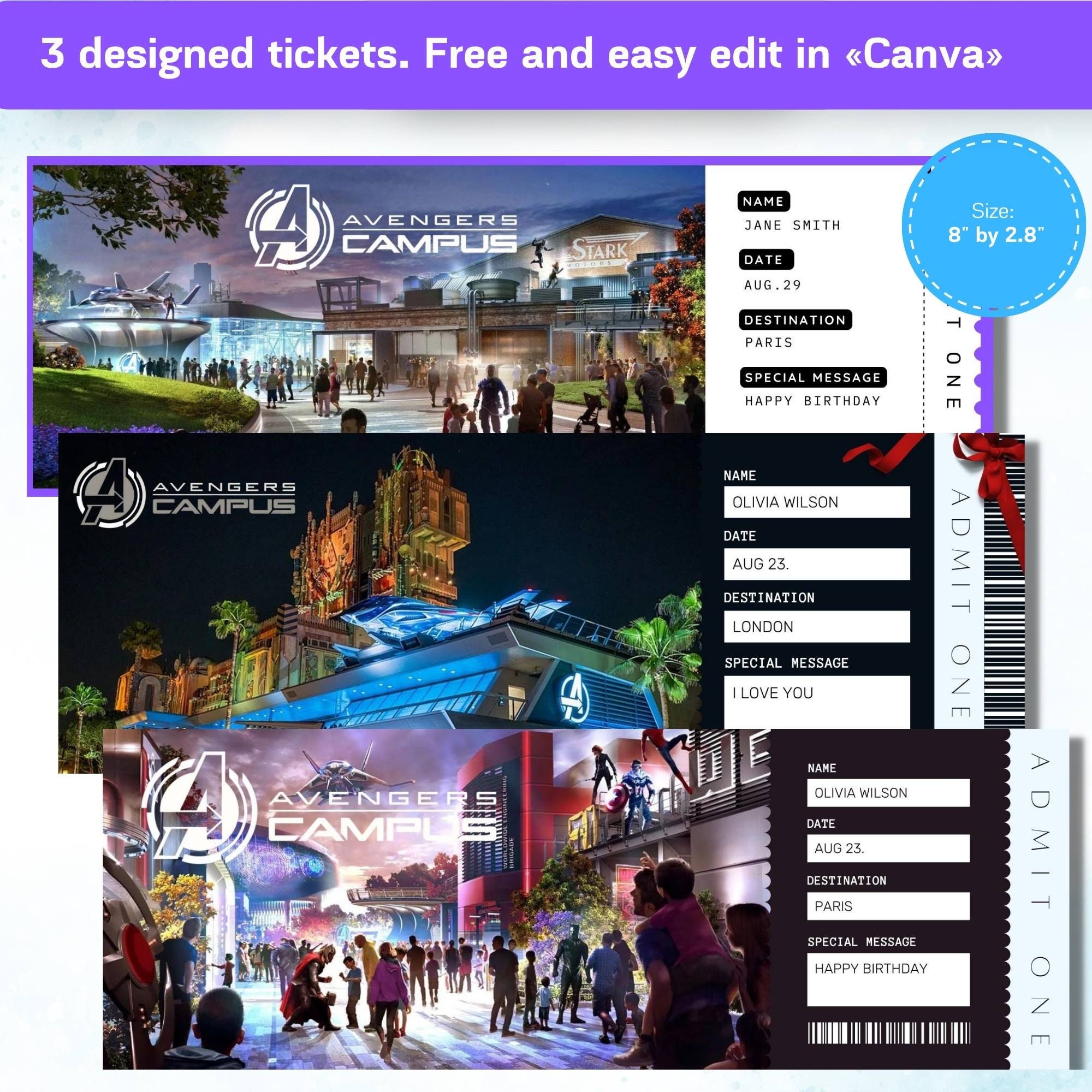 EDITABLE Ticket Disneyworld Theme Park Ticket Avengers - Etsy