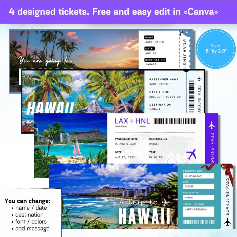 Printable Ticket to Hawaii Boarding Pass Customizable - Etsy México