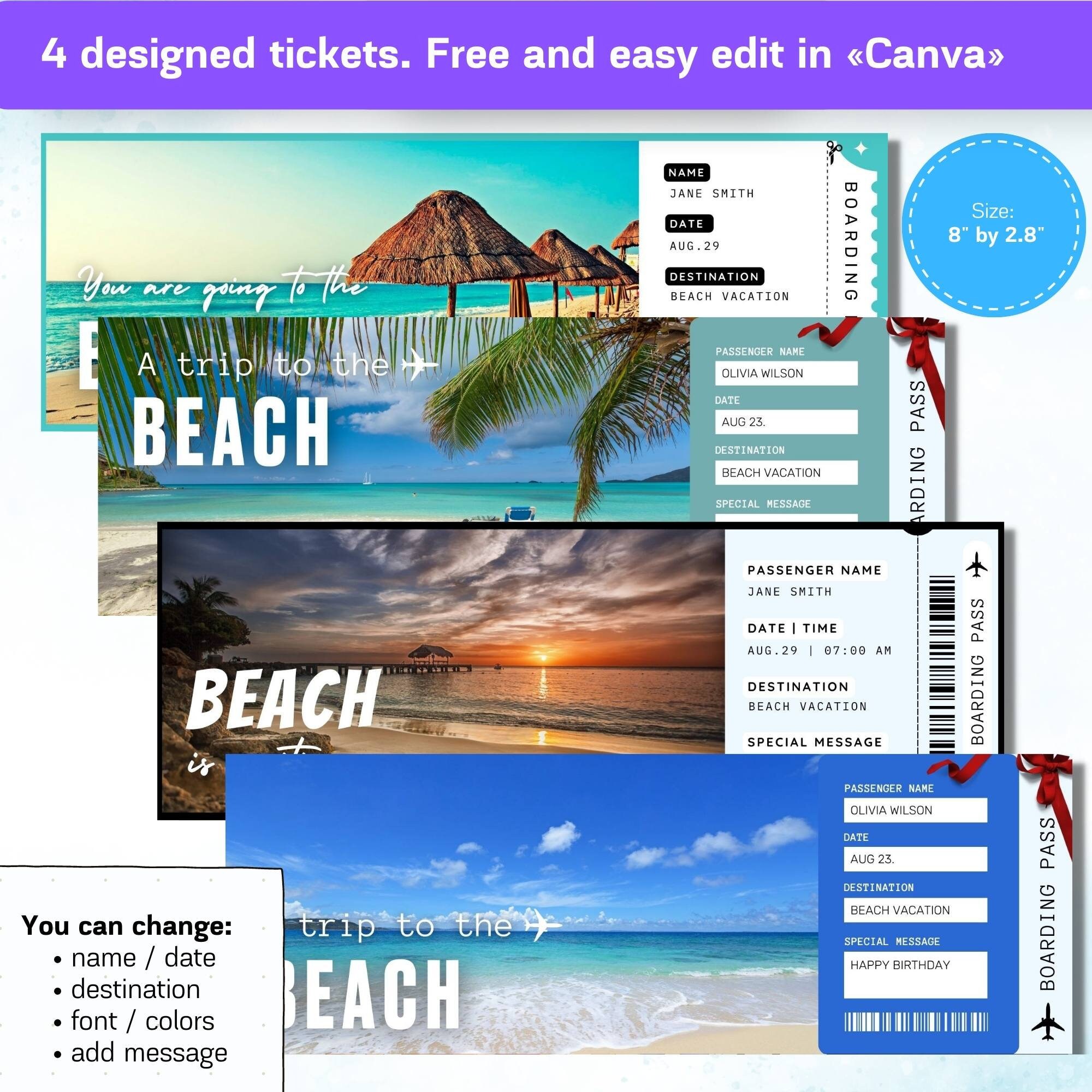 Printable Beach Vacation Ticket Boarding Pass Template - Etsy