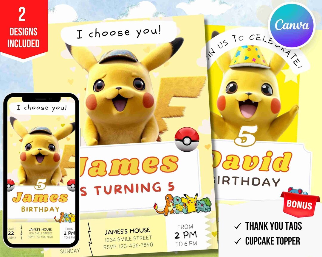 Editable Pikachu Birthday Invitation Template. Printable - Etsy