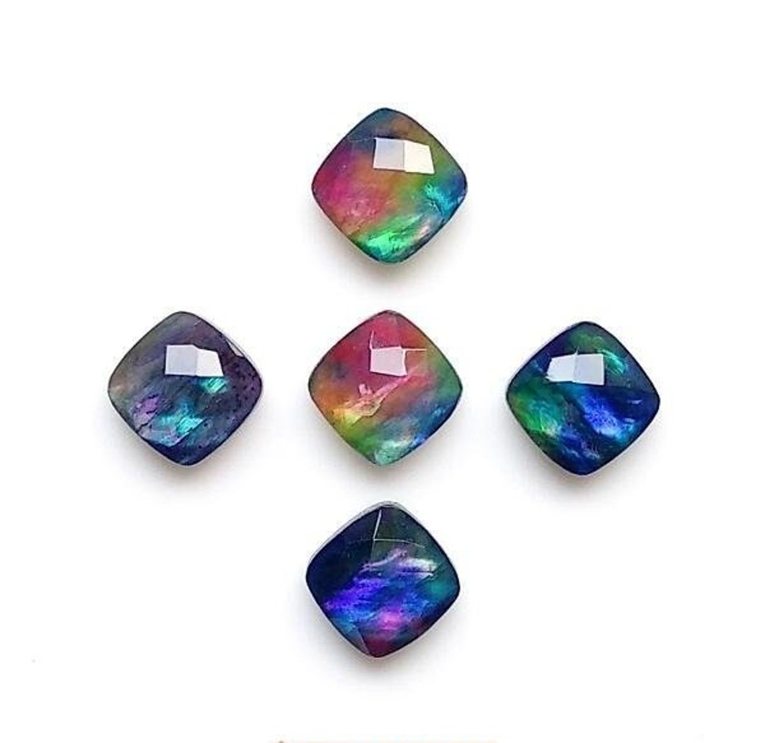 Abalone Doublet Quartz 10x10mm Cushion Faceted Cut Flat Back Cabochons ...