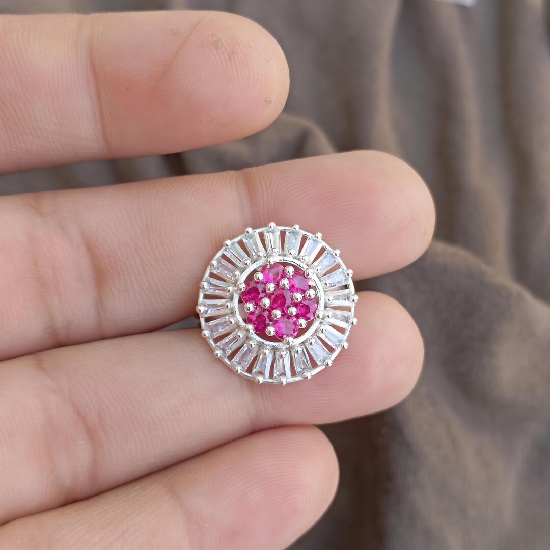 Sterling Silver Pink Ruby CZ Halo Ring: Minimalist Jewelry - Etsy