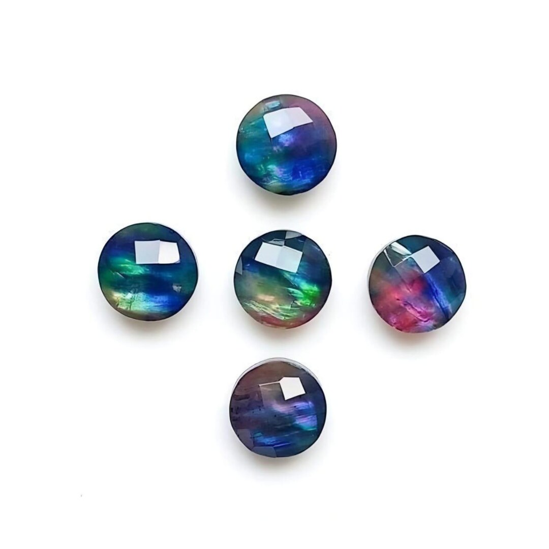 Abalone Doublet Quartz 10x10mm Round Faceted Cut Flat Back Cabochons ...