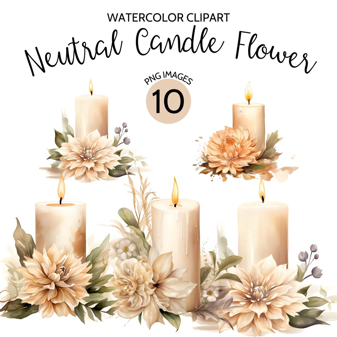 Watercolor Neutral Candle Flower Clipart, Digital Download PNG Files ...