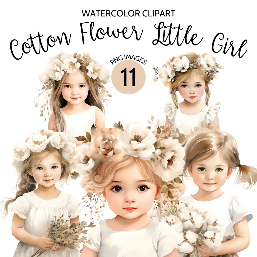 Cotton Flower Little Girl Watercolor Clipart, 11 Transparent PNG ...