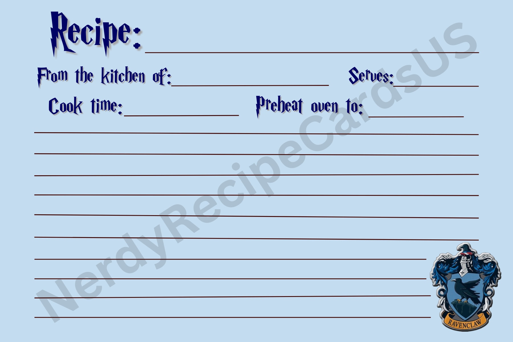 Ravenclaw Recipe Cards - Etsy